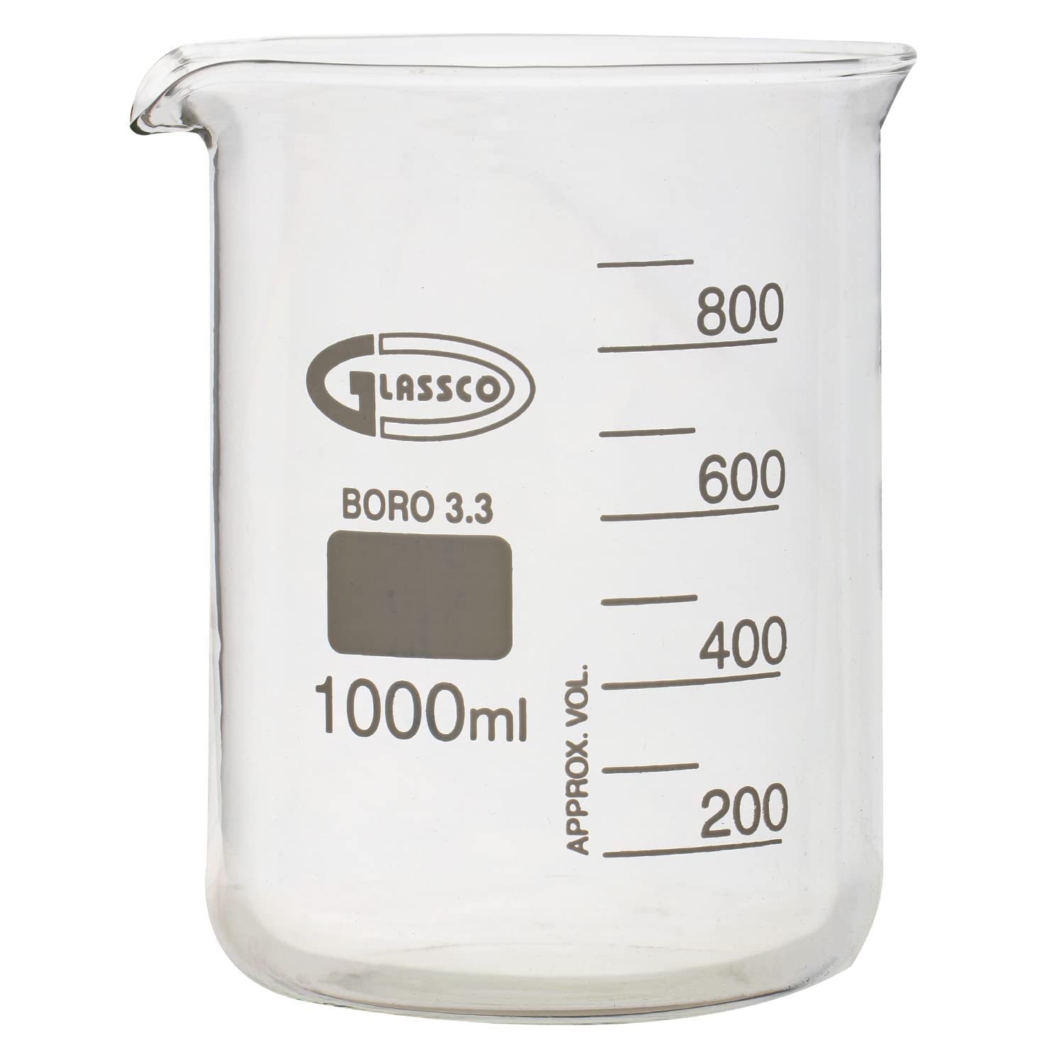 Glassco-229.202.10-Beaker, Low form with spout-1000 ML (Pack of 10 ...